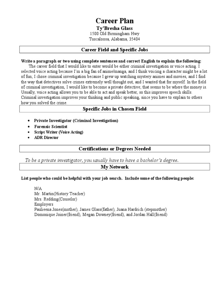 Career Goals in Criminal Investigation & Voice Acting | PDF | Language ...