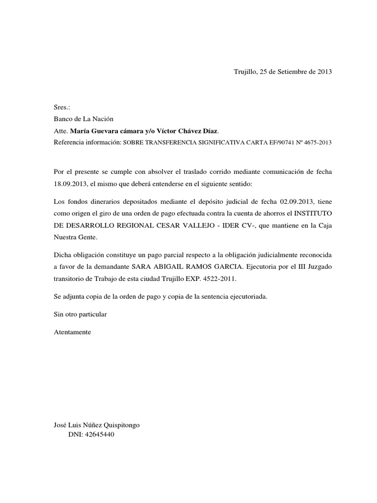 Carta Banco De La Nacion 25 09 2013