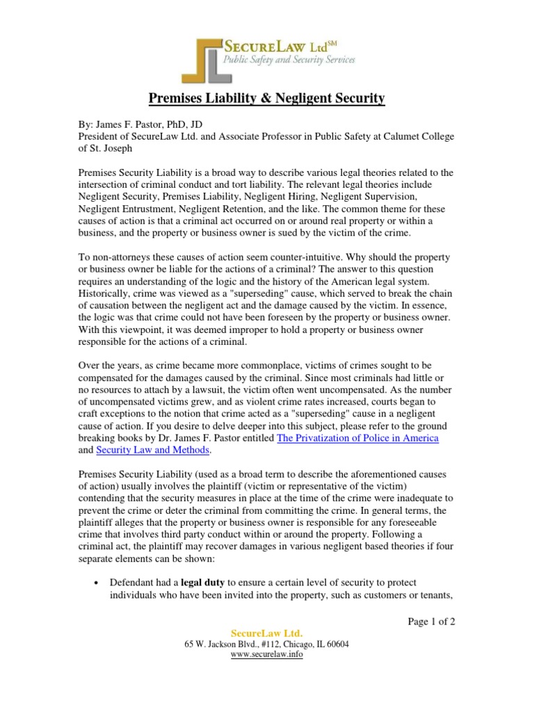 Premises Liability & Negligent Security | PDF | Proximate Cause ...