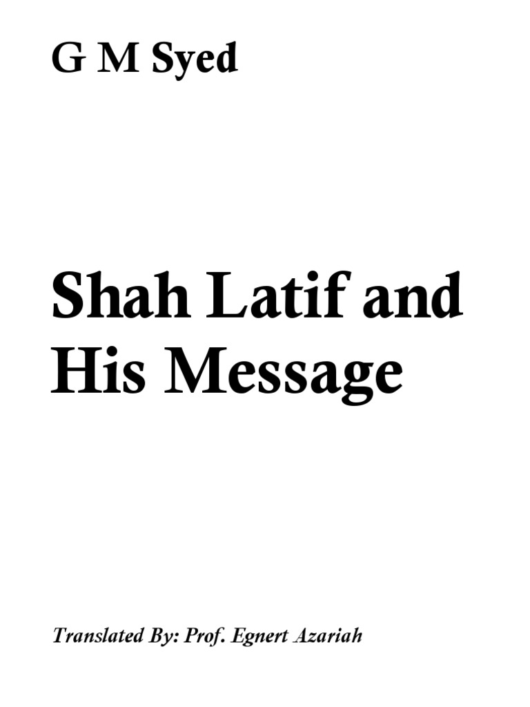 Shah Latif and His Message - G M Syed | PDF | Sindh | Ulama