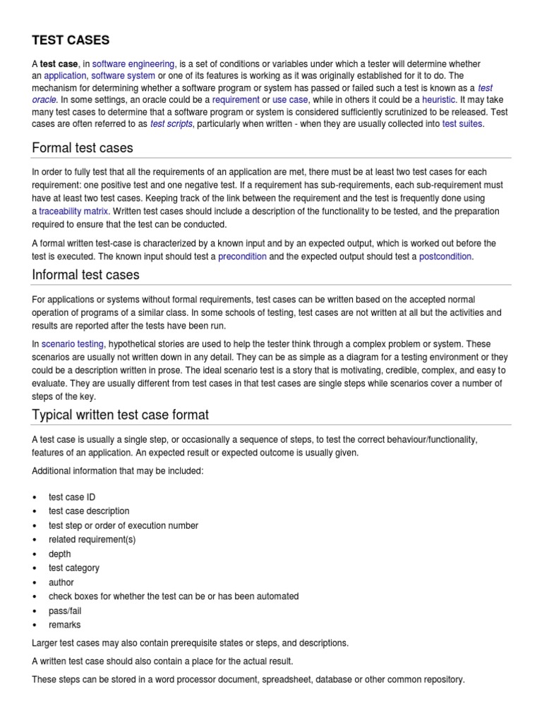 Formal Test Cases | PDF | Software Engineering | Systems Engineering