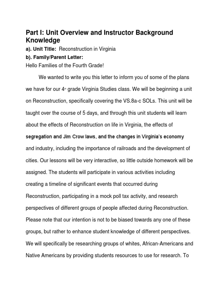 Virginia Reconstruction Unit Overview | PDF | Reconstruction Era | Jim ...