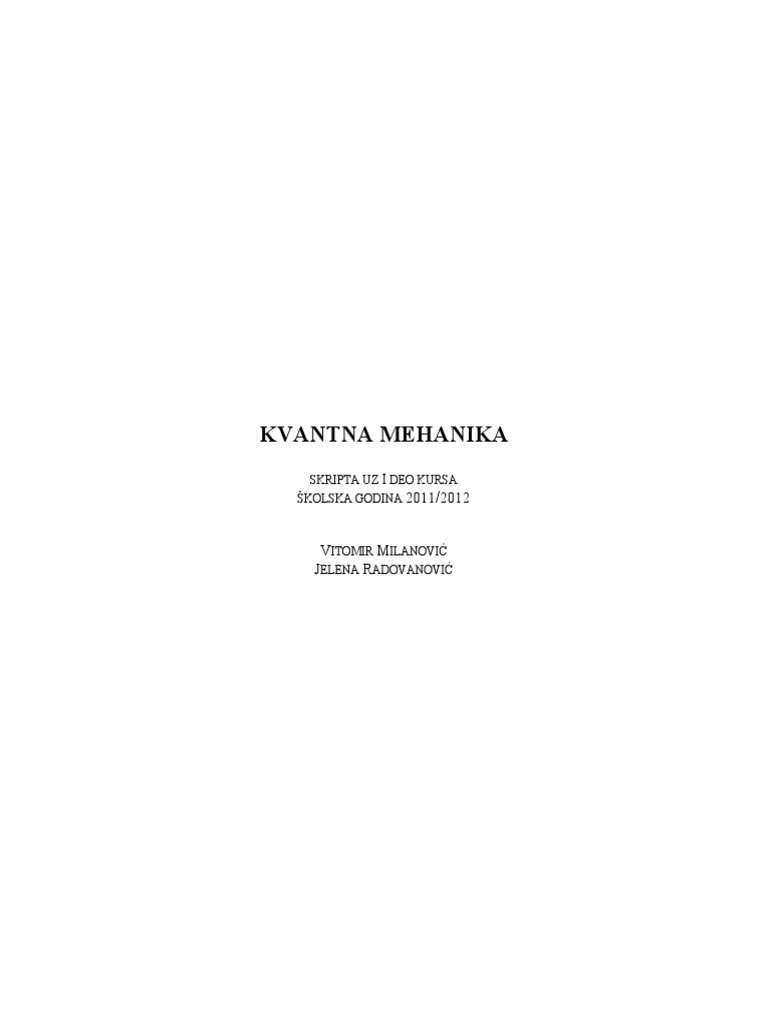 Kvantna Mehanika I | PDF
