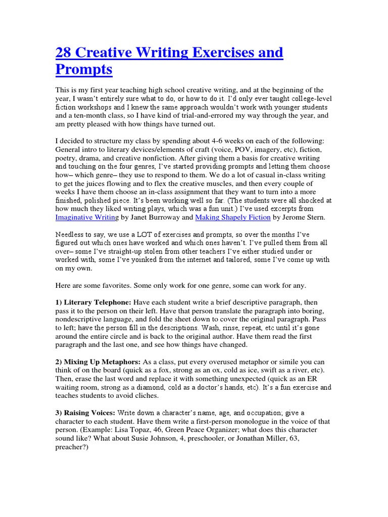 28 Creative Writing Exercises and Prompts | PDF | Creative Writing ...