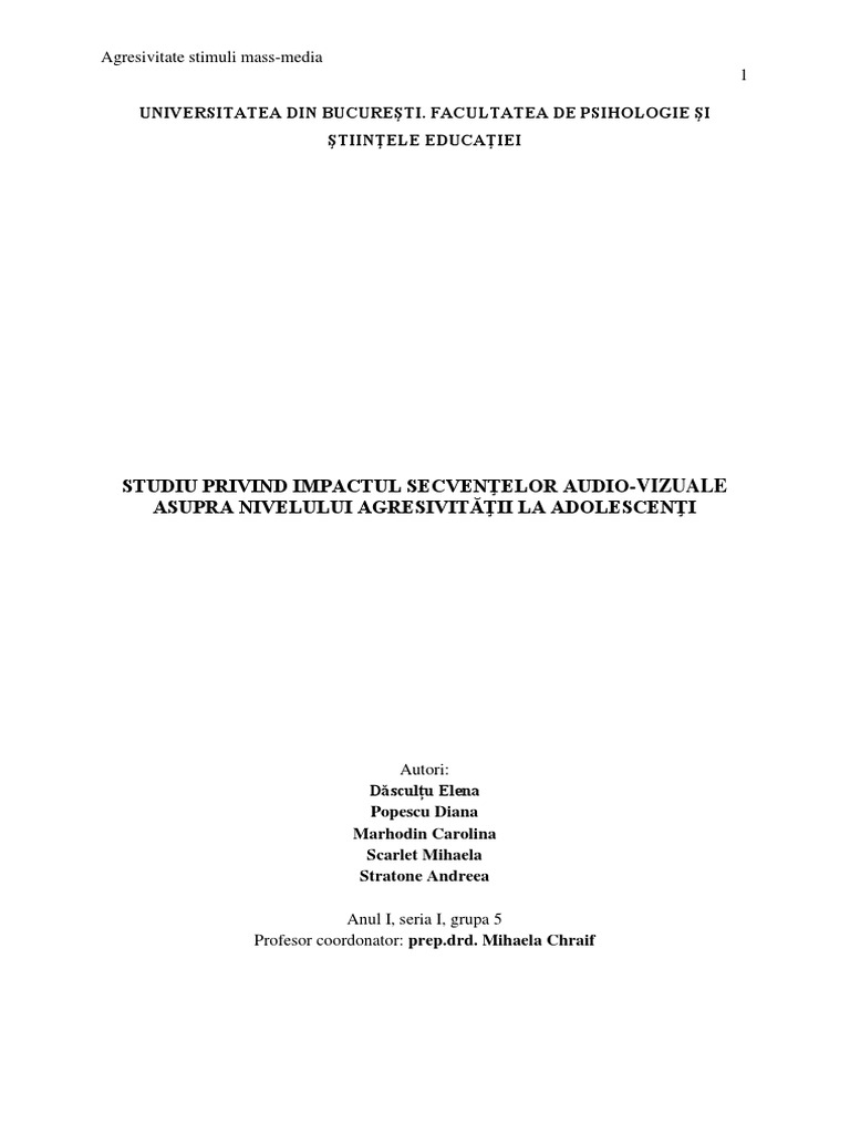 Raport de Cercetare Agresivitate | PDF
