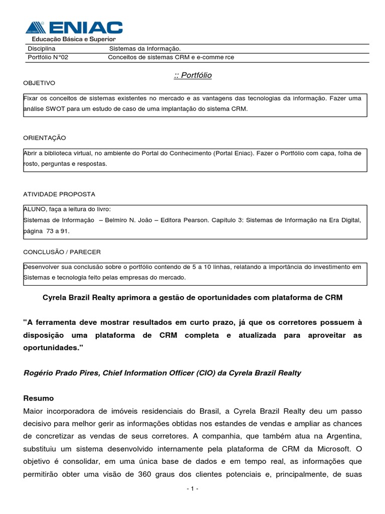 Swot Portfolio | PDF | Gestão de relacionamento com o cliente | Microsoft