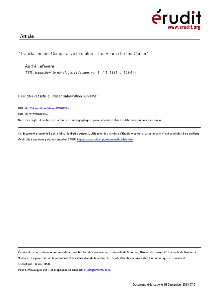 Translation and Comparative Literature Andre Lefevere | PDF ...