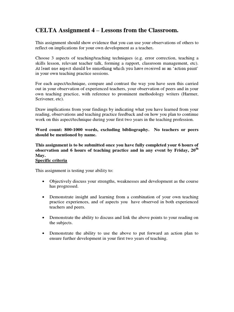 CELTA Assignment 4 - Instructions | PDF