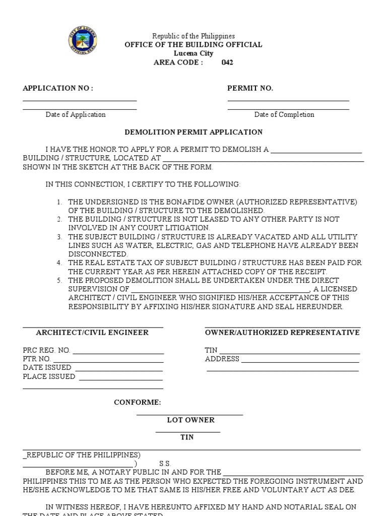 Demolition Permit | PDF | Notary Public | Civil Law (Common Law)