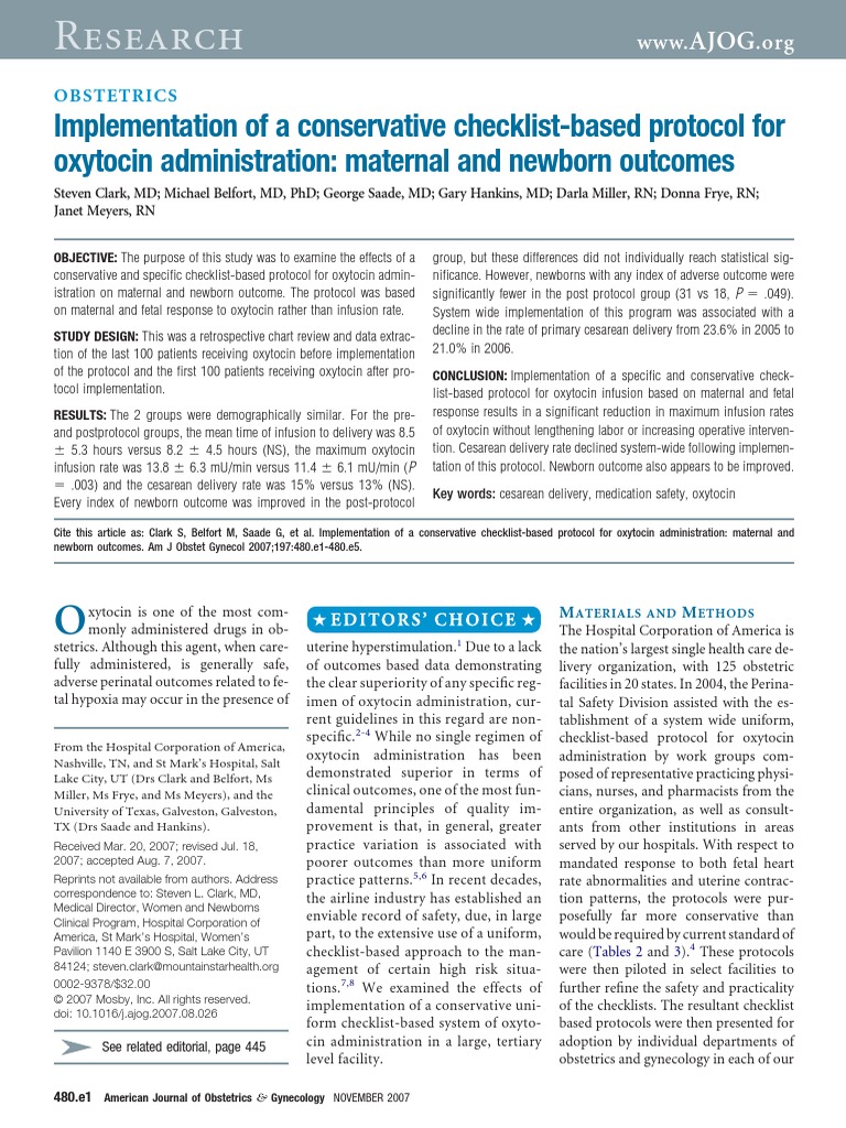 Checklist-Oxytocin-Maternal Fetal Outcomes sulis.pdf | Childbirth ...
