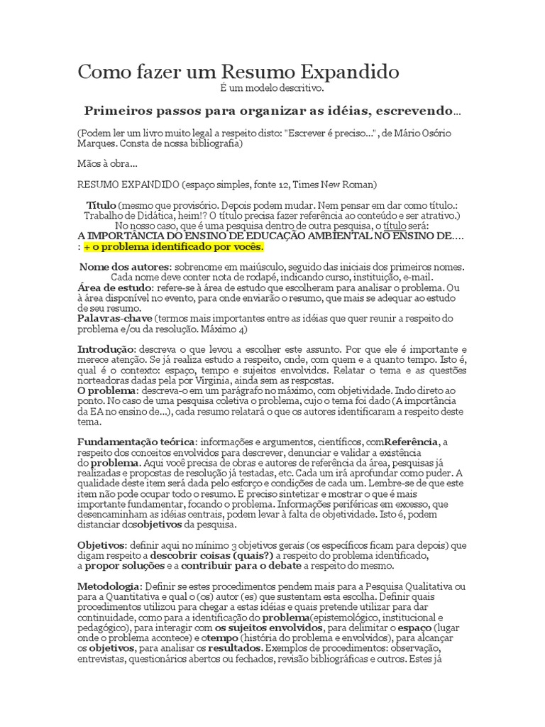 Como Fazer Um Resumo Expandido | Epistemologia | Ciência