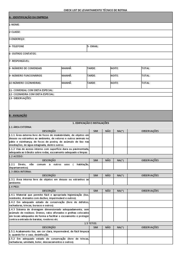 Check List Para Manual de Boas Práticas