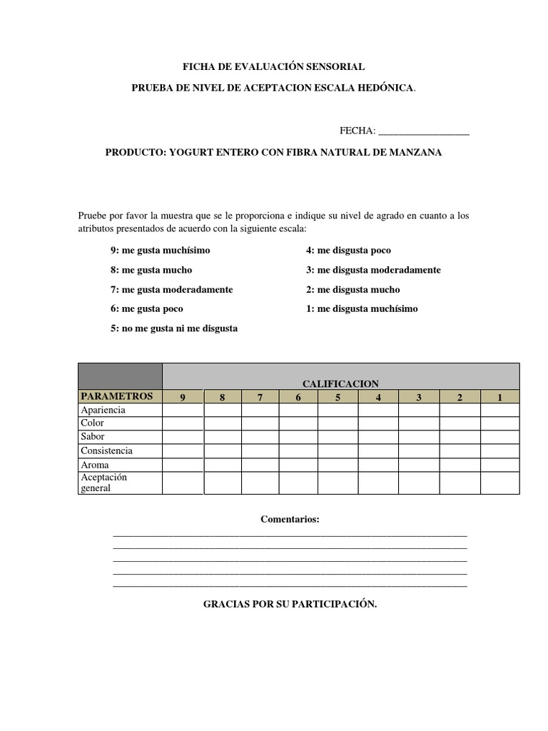 Ficha De Evaluación Sensorial Pdf