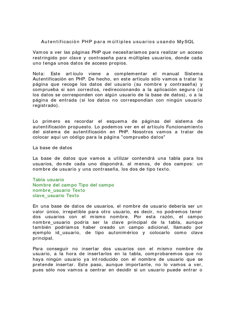 Autentificacion Con PHP y Mysql | PDF | Autenticación | Contraseña