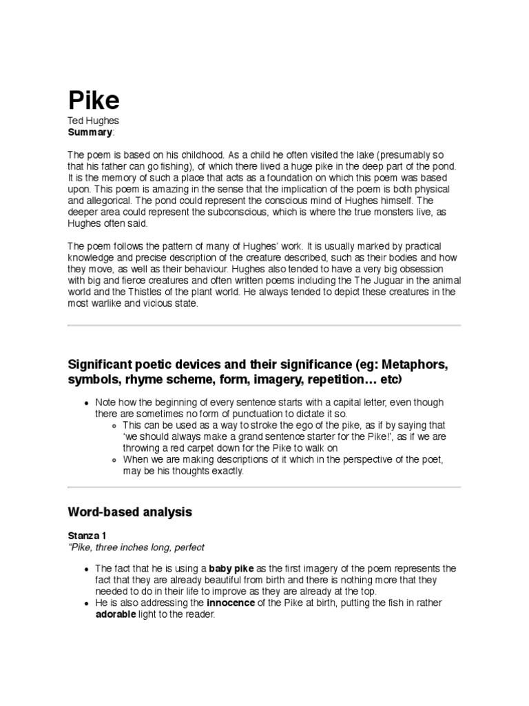 Pike By Ted Hughes Analysis | Poetry | Fiction & Literature