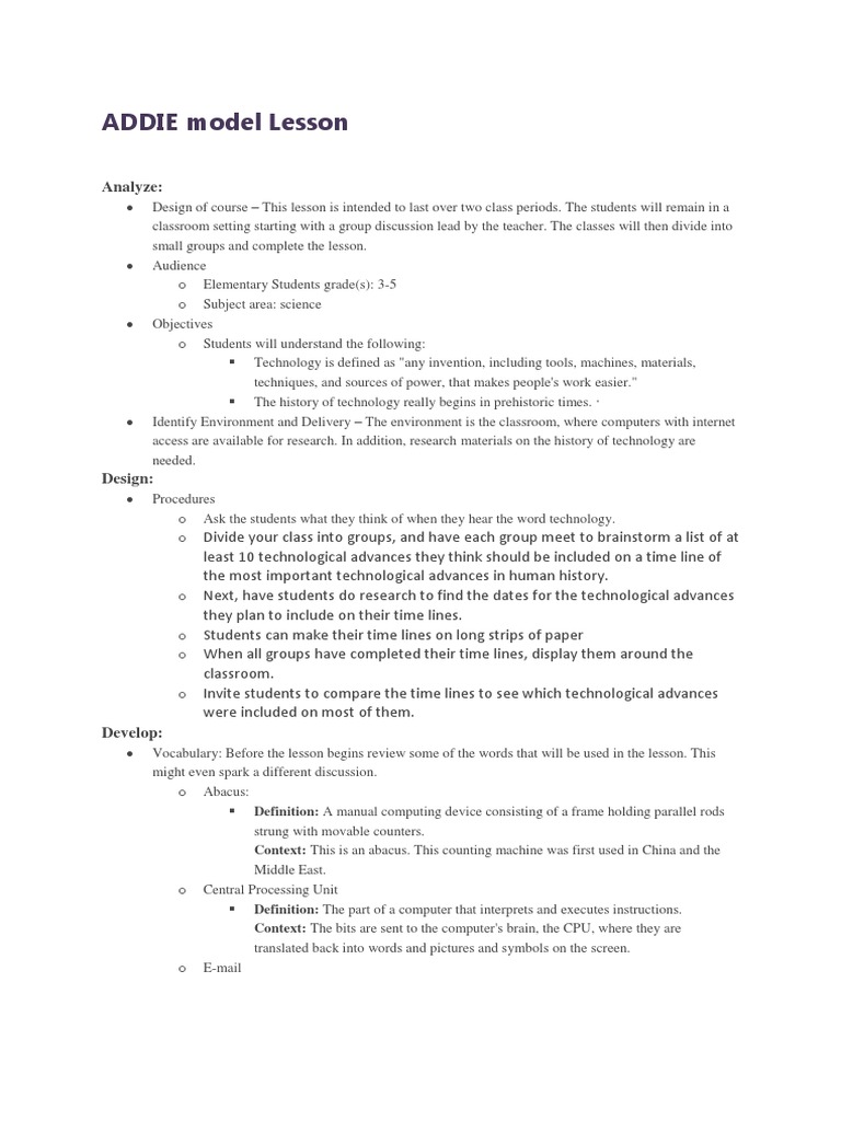 ADDIE Model Lesson | PDF | Science | Classroom