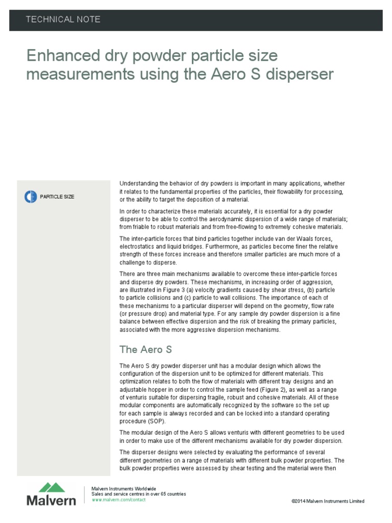 Malvern - Aero S Dry Dispersion | PDF | Powder (Substance) | Aerodynamics