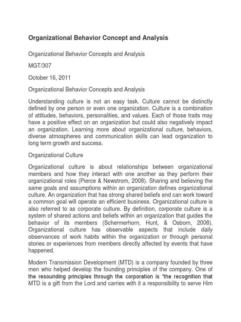 Organizational Behavior Concept and Analysis | Download Free PDF ...