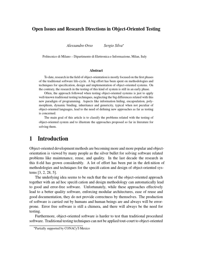 Open Issues and Research Directions in Object-Oriented Testing | PDF ...