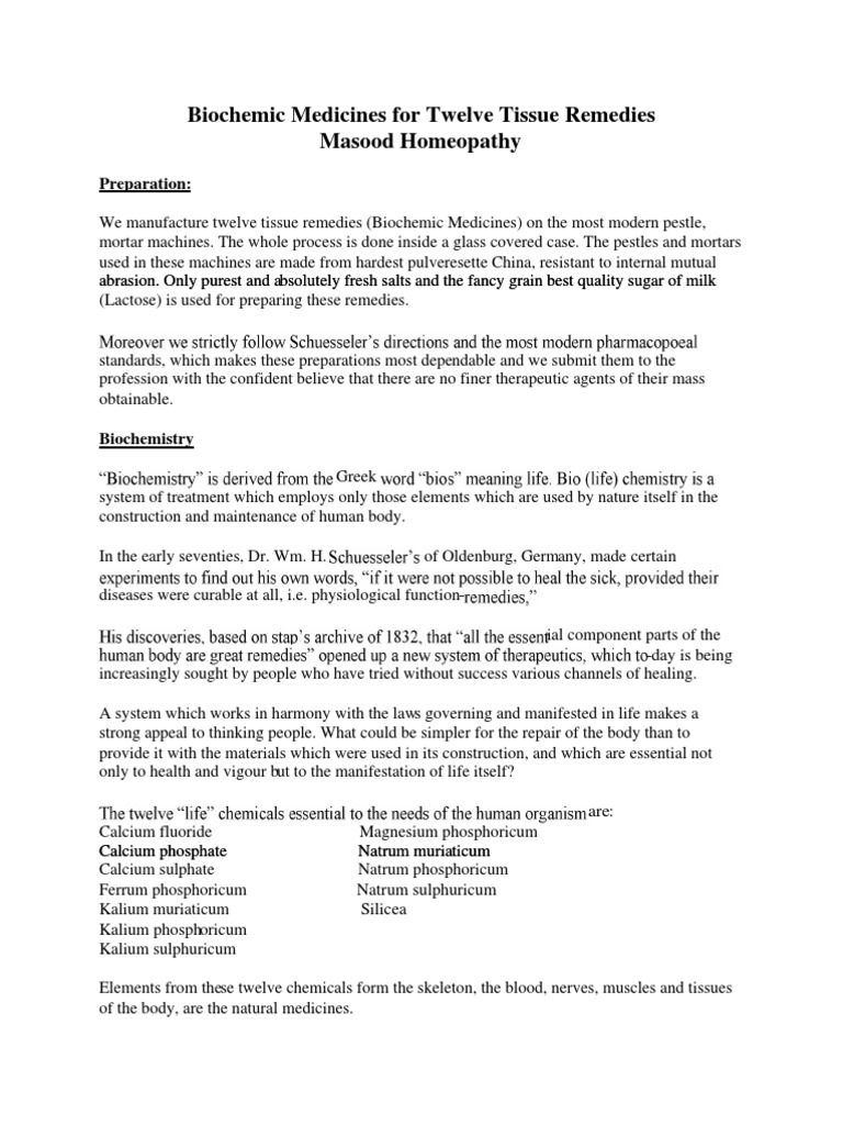 Biochemic Medicines For Twelve Tissue Remedies by Masood Homeopathy ...