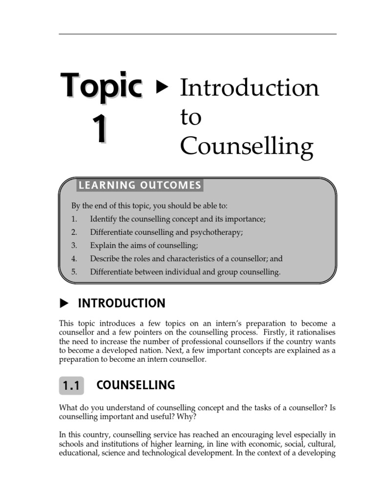 Topic 1 Introduction To Counseling | PDF | Psychotherapy | Feeling