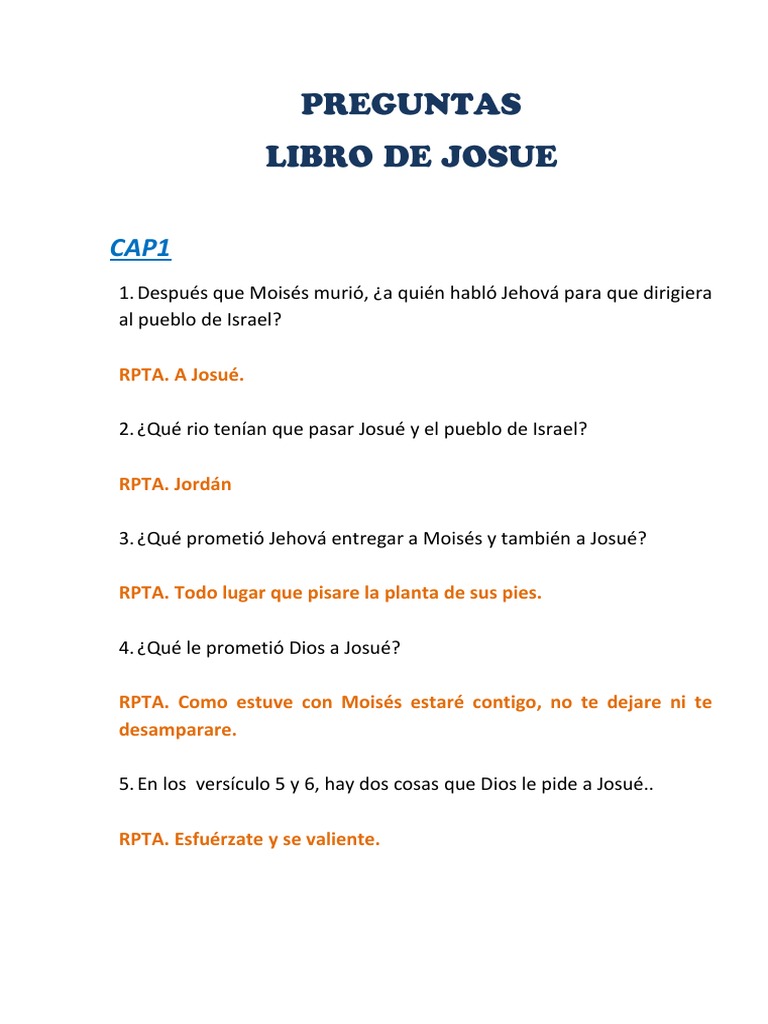Preguntas Josue | Descargar gratis PDF | Joshua | Arca de la Alianza