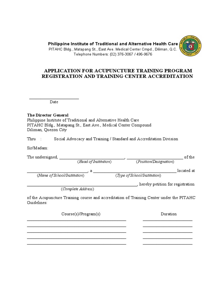 Acupuncture Training Program Application | PDF | Health Care | Medicine