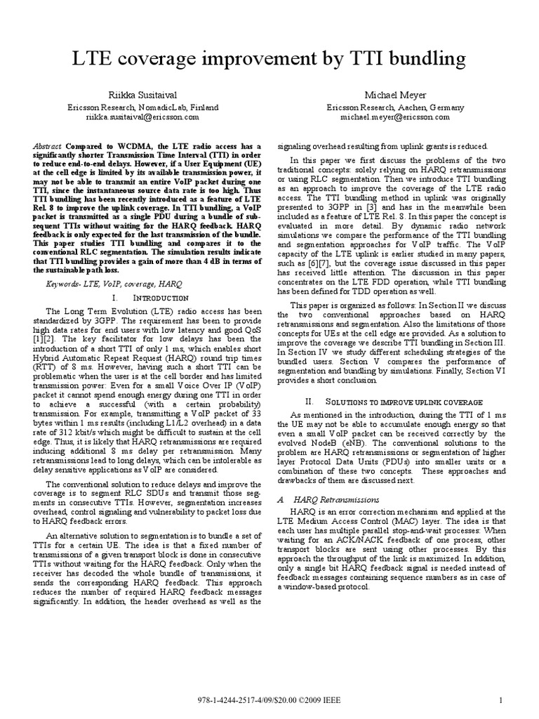 Lte Coverage Improvement By Tti Bundling Pdf Voice Over Ip