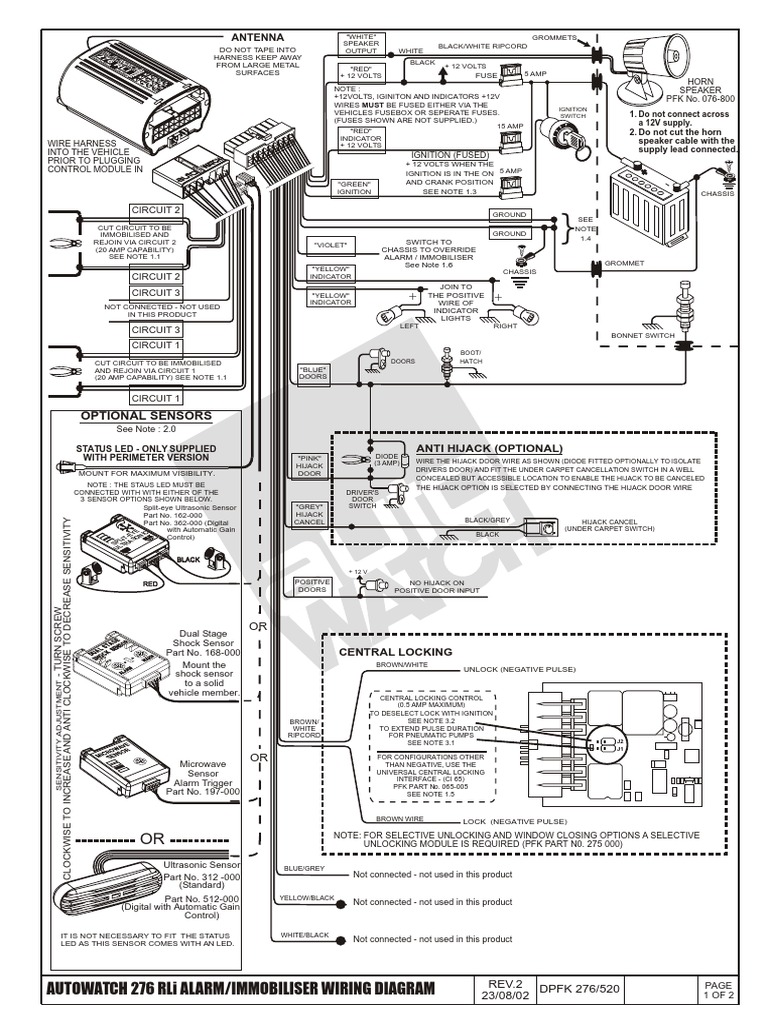 Autowatch 276 Alarm Installation | PDF | Electrical Connector | Remote ...