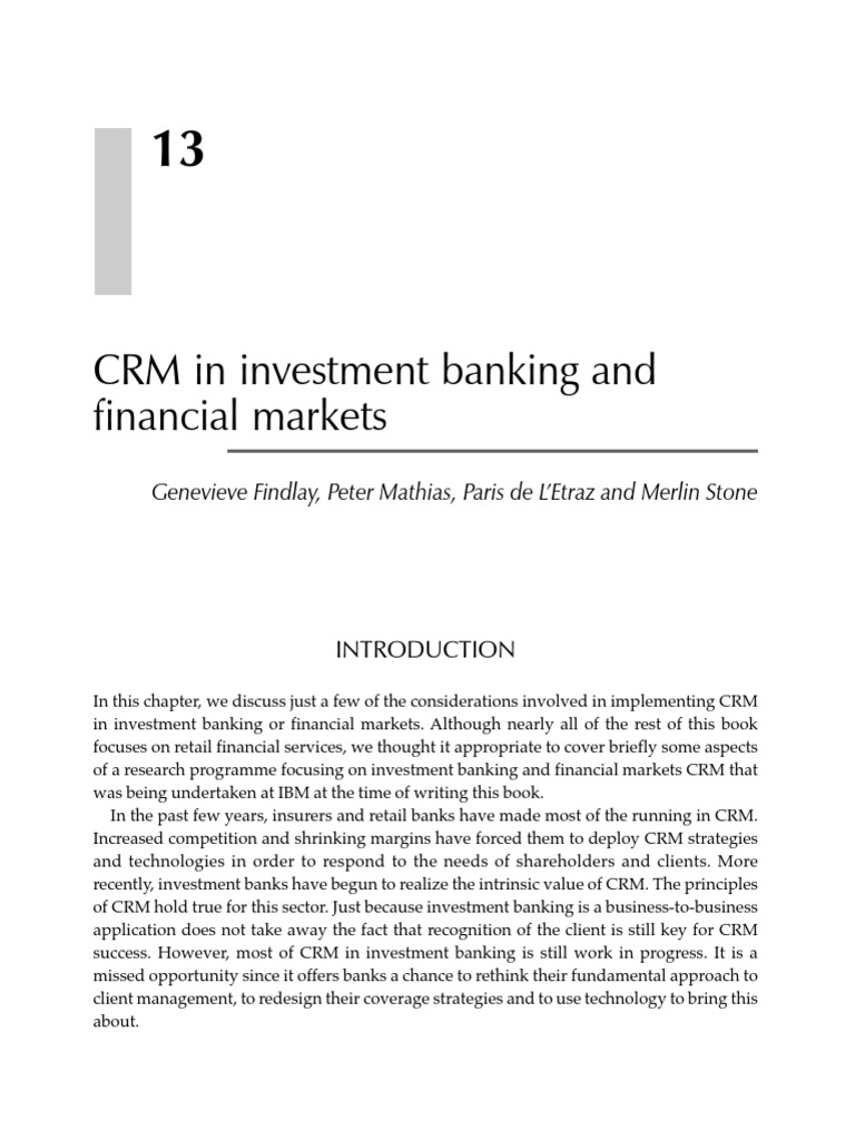 CRM in Investment Banking & Financial Market PDF | PDF | Customer ...