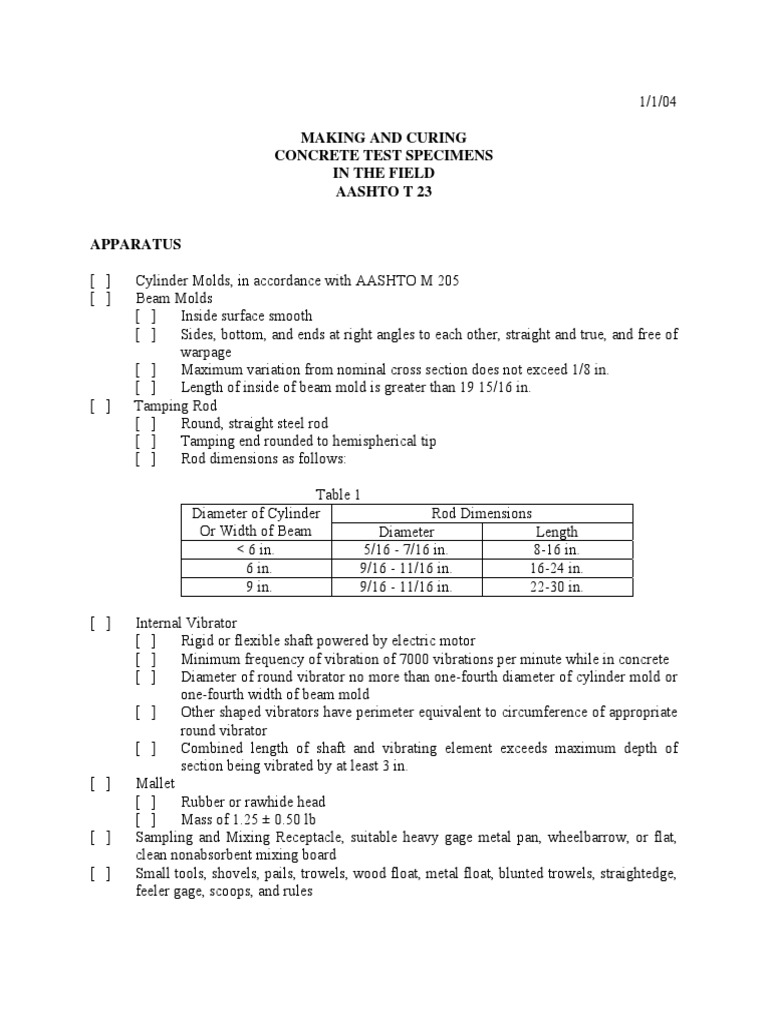 Aashto t23 Form | PDF | Concrete | Hvac
