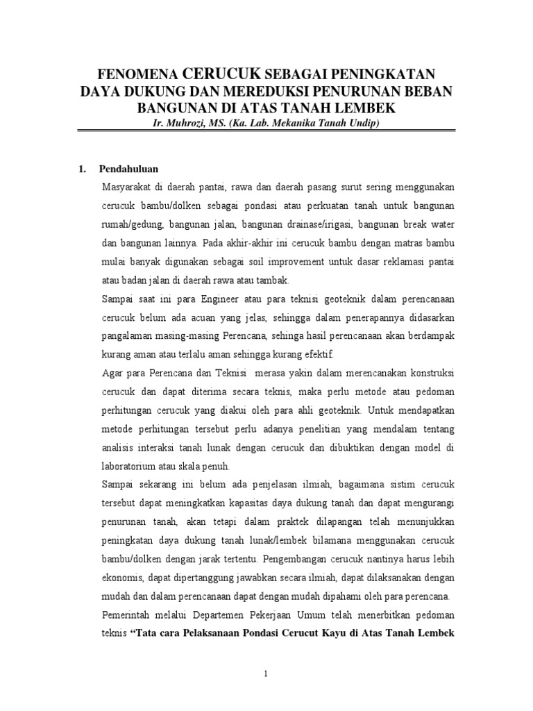 Peningkatan Daya Dukung Tanah Lembek Melalui Sistem Cerucuk Bambu ...
