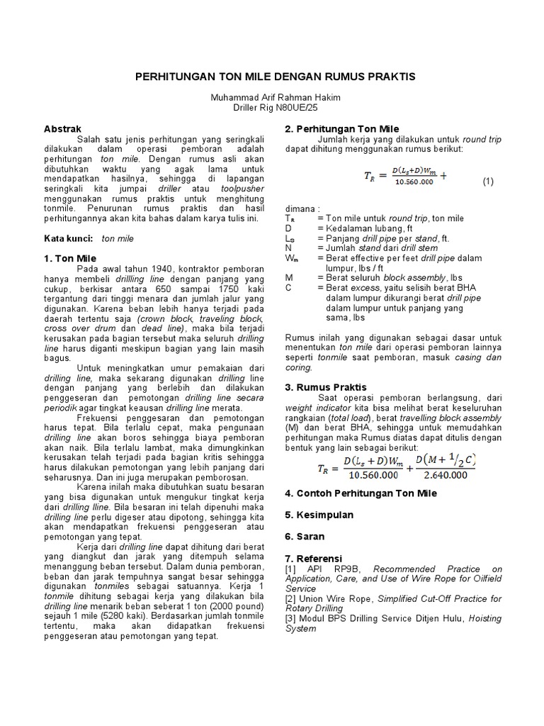 Perhitungan Ton Mile Dengan Rumus Praktis | PDF
