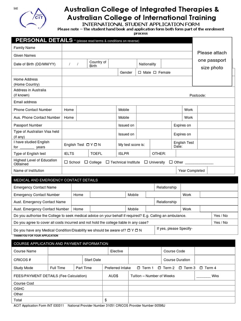 Personal Details: International Student Application Form | PDF | Credit ...