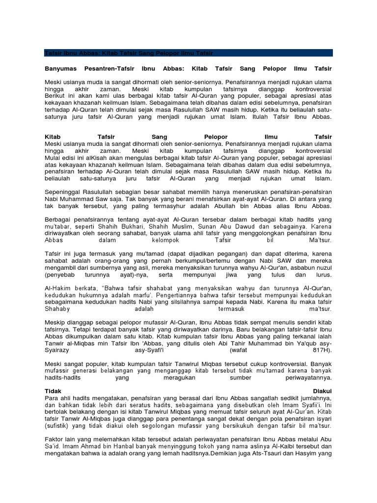 Tafsir Ibn Abbas | PDF