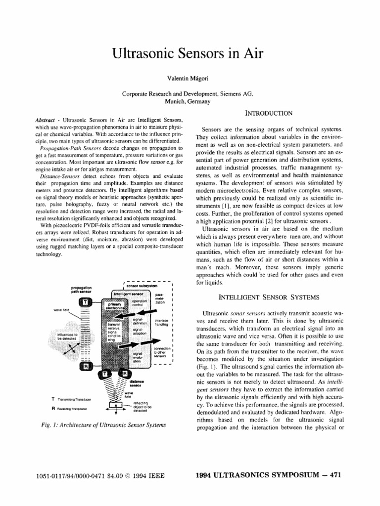 Ultrasonic Sensors in Air | PDF | Ultrasound | Flow Measurement