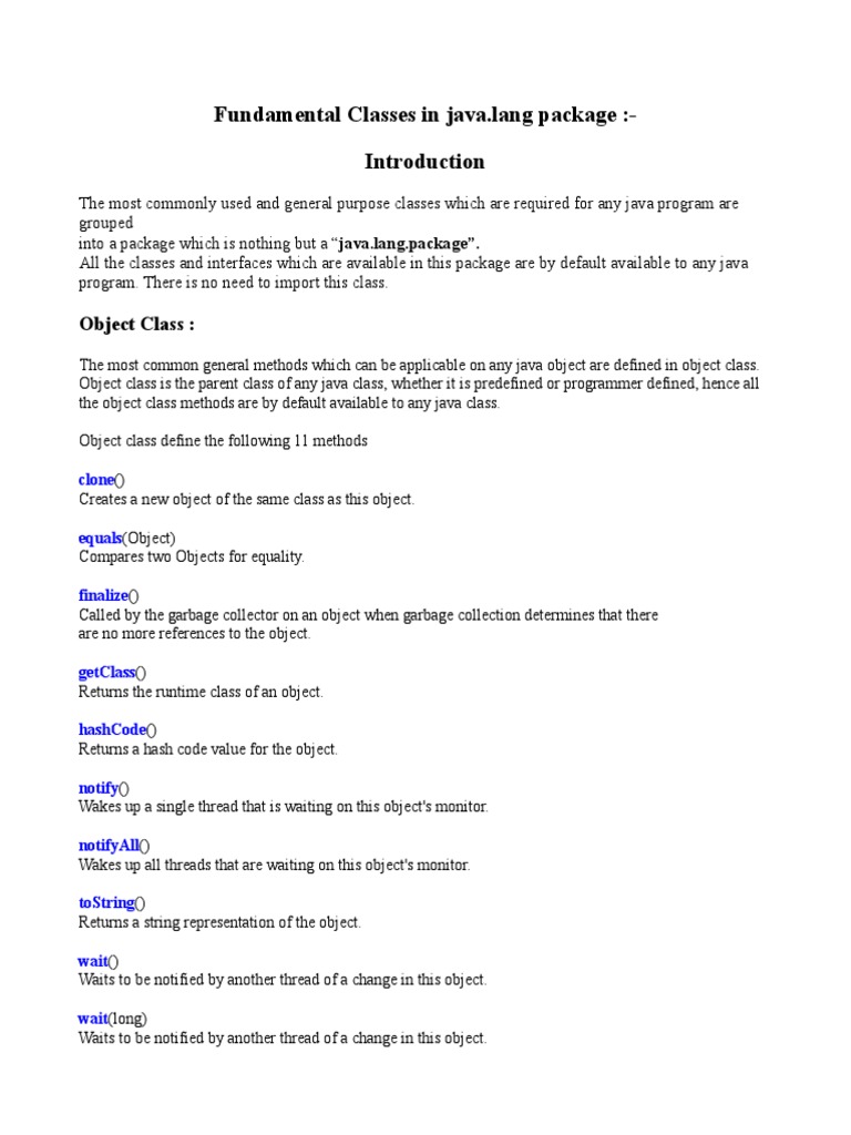 Fundamental Classes In Java Lang Package Pdf Boolean Data Type Java Programming Language