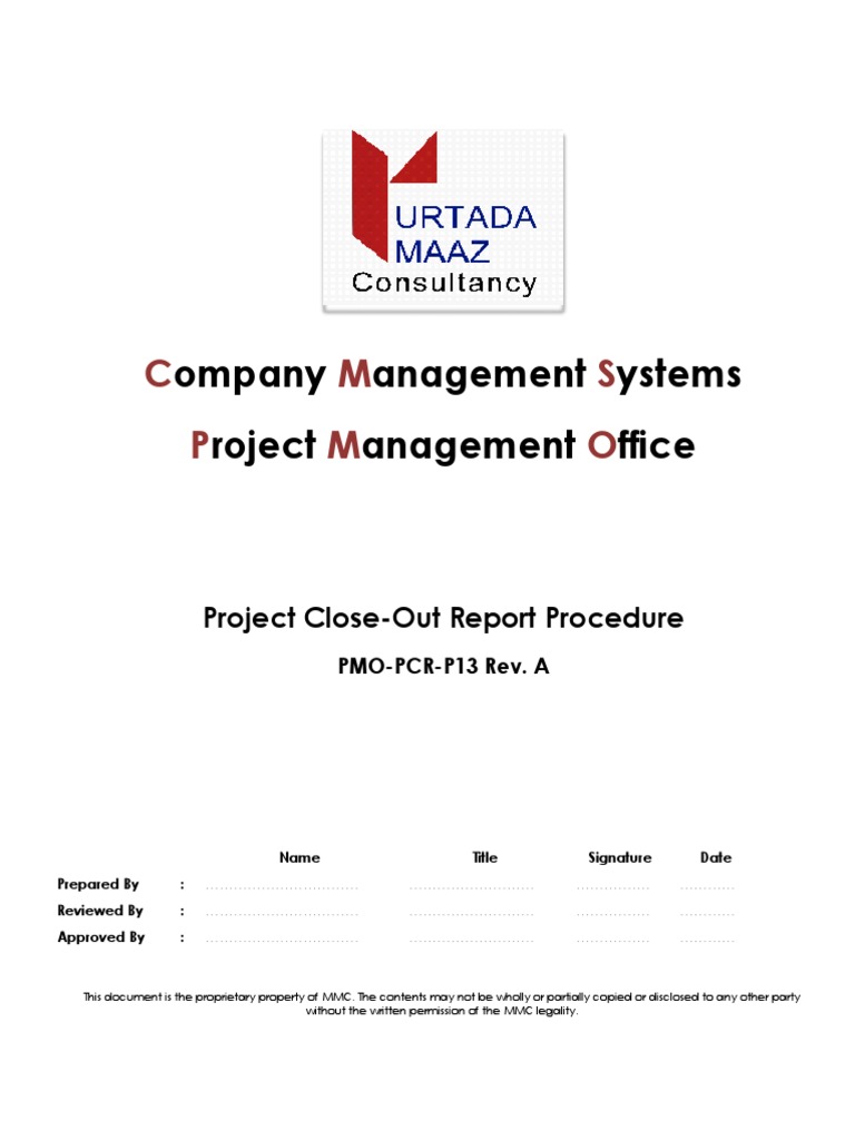 Project Close Out Report Procedure Rev A | PDF | Project Manager ...
