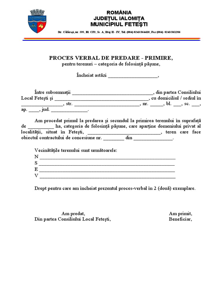 Proces Verbal de Predare-Primire Teren | PDF