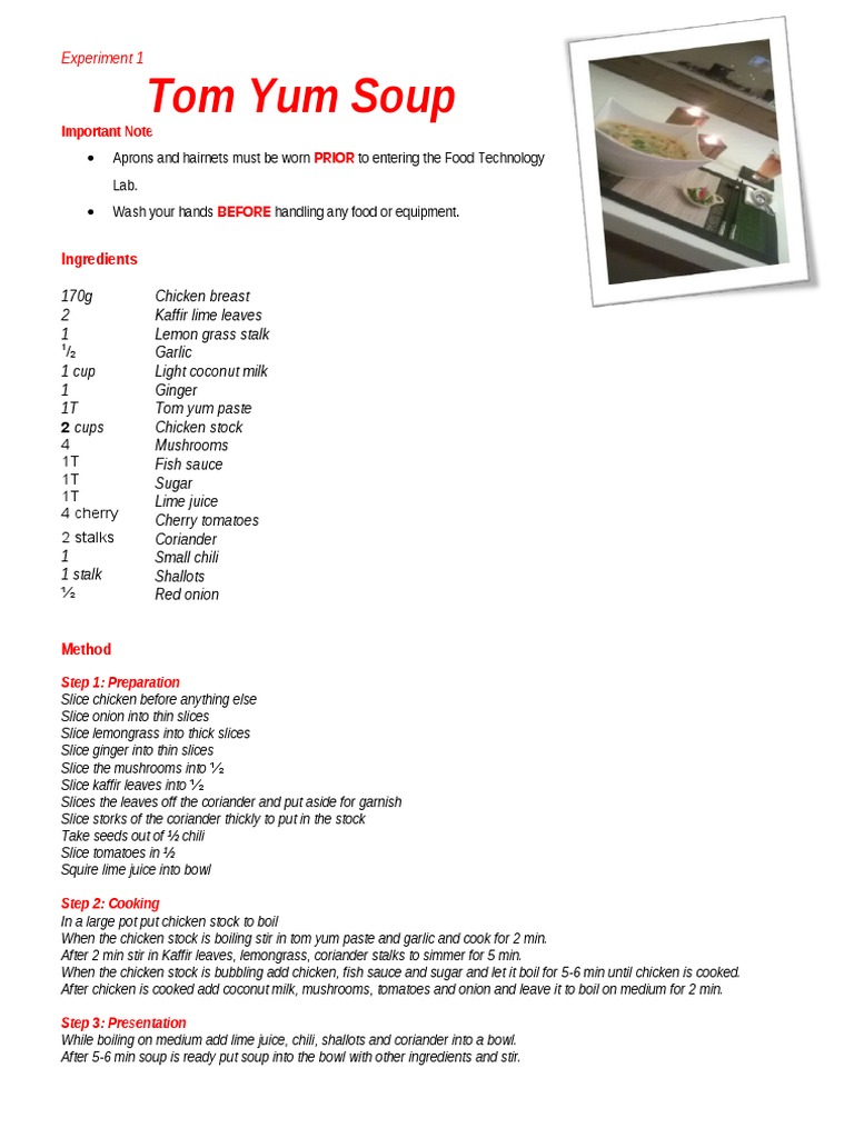 Food Tech: Tom Yum Soup Recipe | PDF | Technology & Engineering