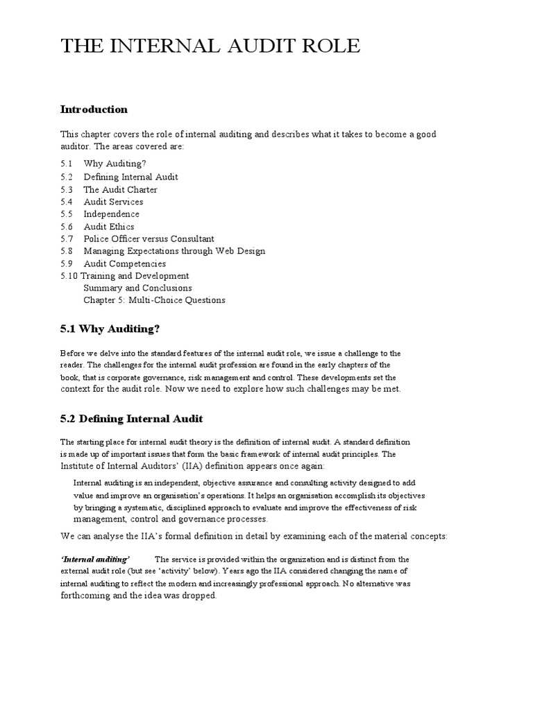 The Internal Audit Role | PDF | Internal Audit | Audit