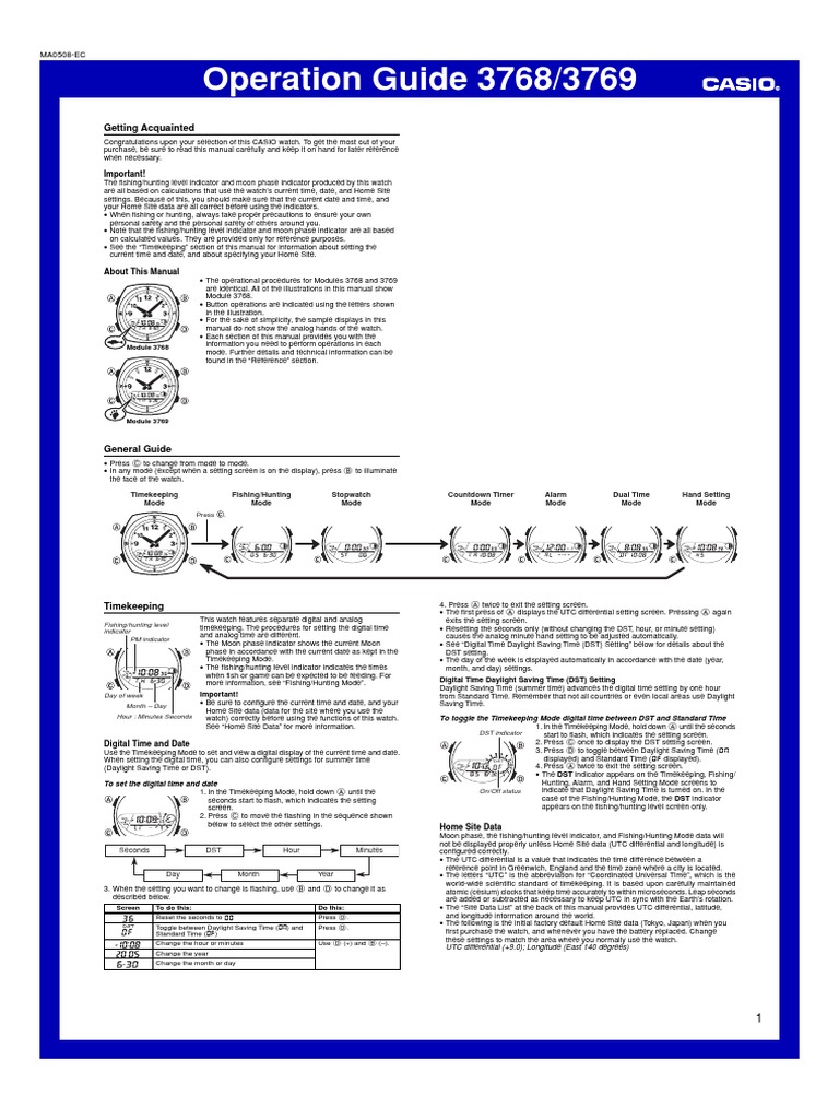 Casio Watch Operations Guide qw3768 | PDF