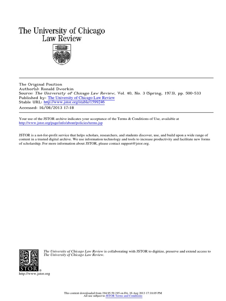 Dworkin - The Original Position | PDF | John Rawls | Precedent