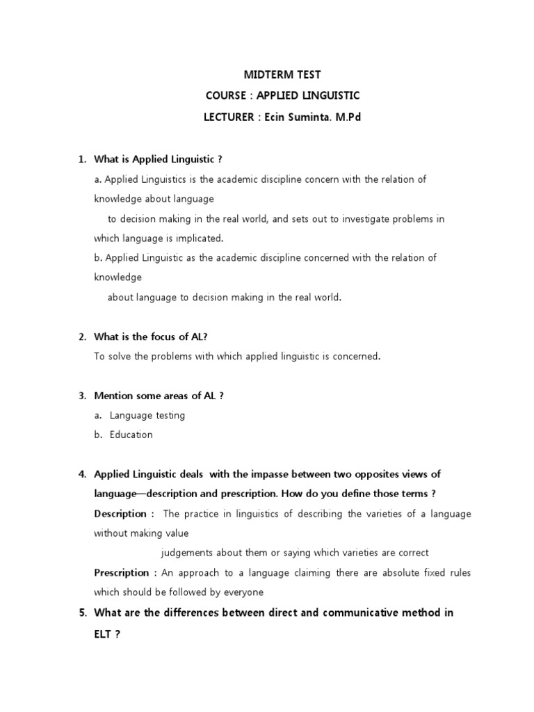 Midterm Test | Language Education | Linguistics