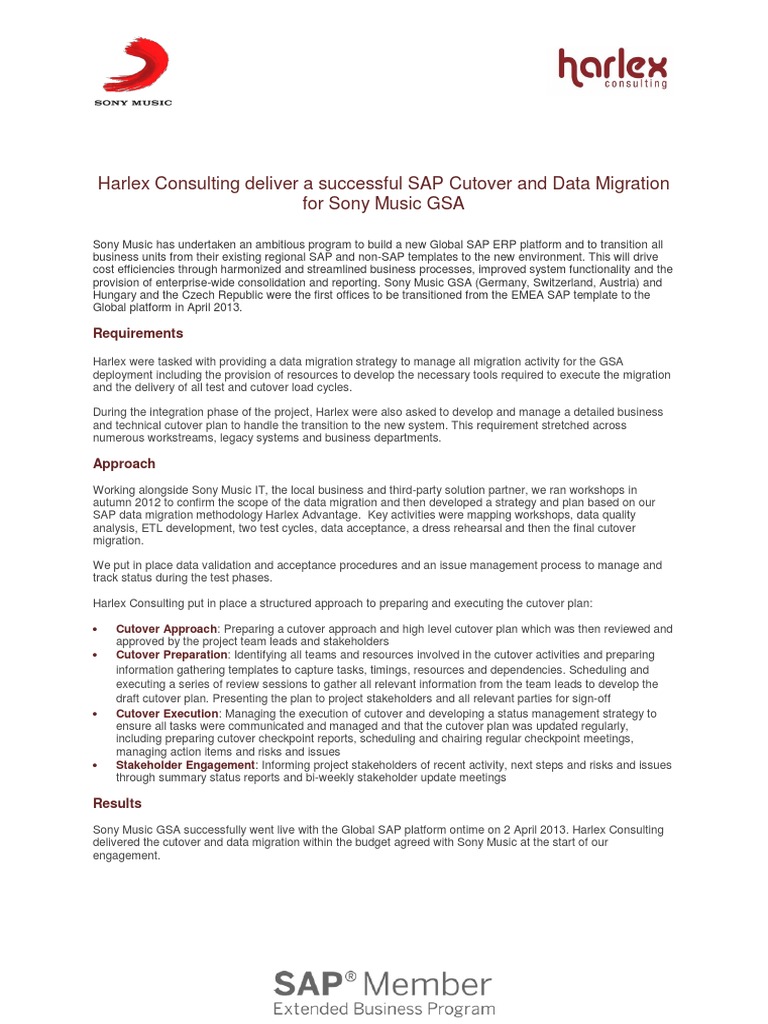 Sony Music GSA SAP Project Case Study | PDF | Sap Se | Business