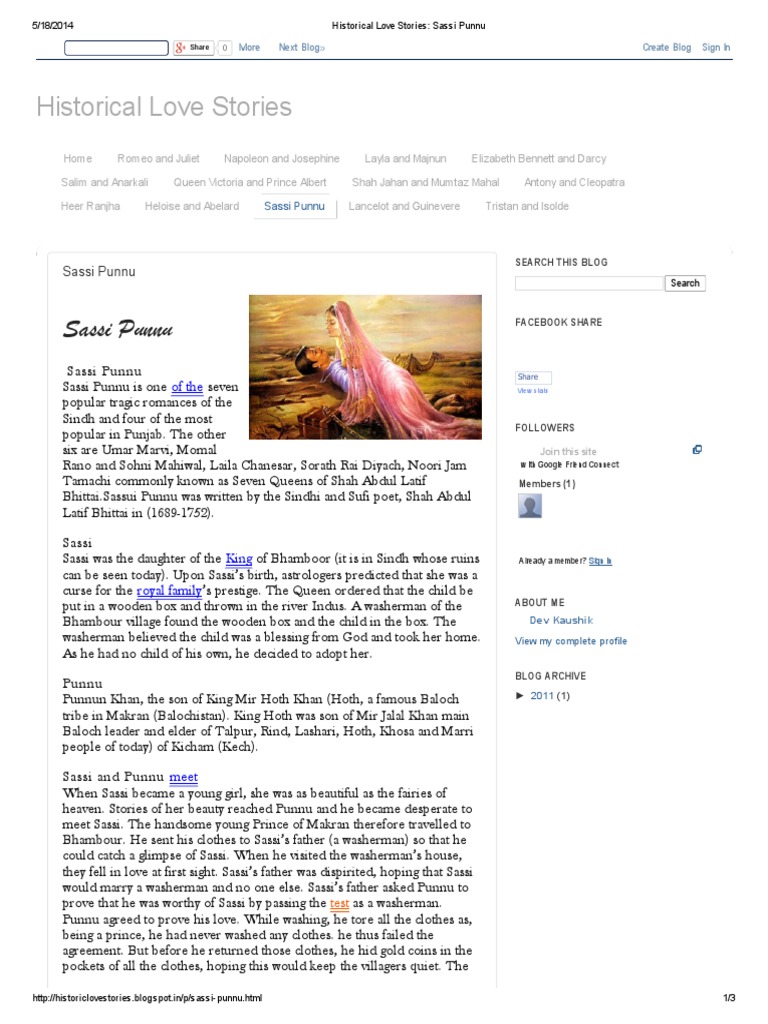 Historical Love Stories - Sassi Punnu | Download Free PDF | Pakistani ...