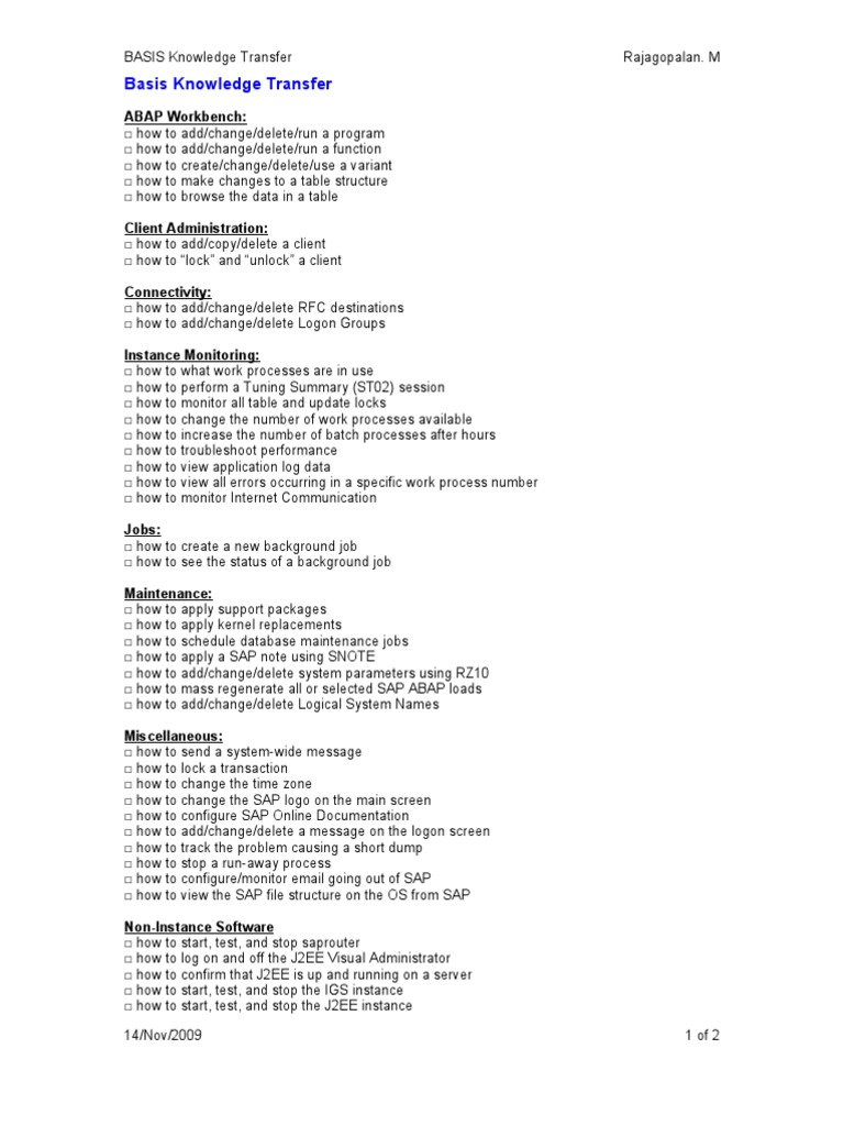 SAP Basis Knowledge Transfer 20091114 | Download Free PDF | System ...