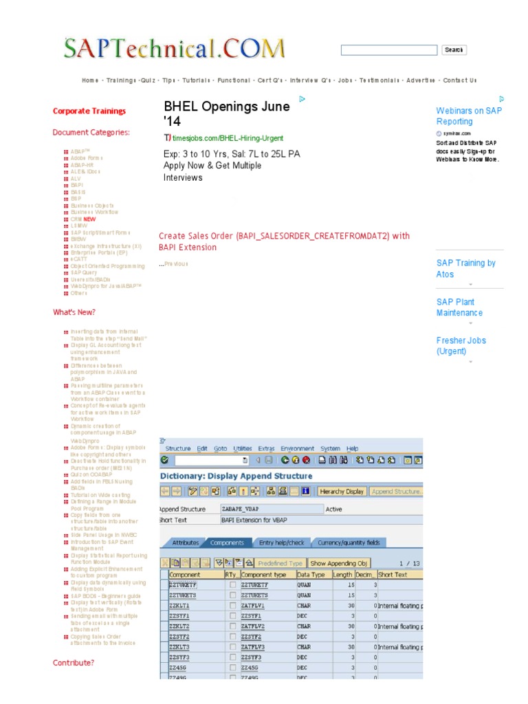 Create Sales Order Bapi Salesorder Createfromdat2 With Bapi Extension2 Pdf Areas Of