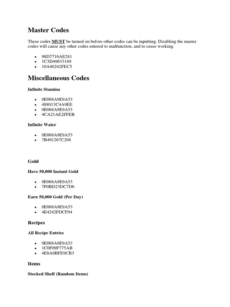 Master Codes: Infinite Stamina | PDF | Fodder | Ethnobiology