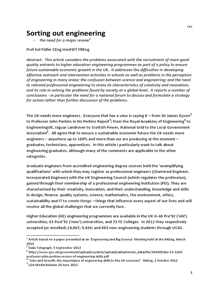 Sorting Out Engineering v4.1 | PDF | Engineer | Science